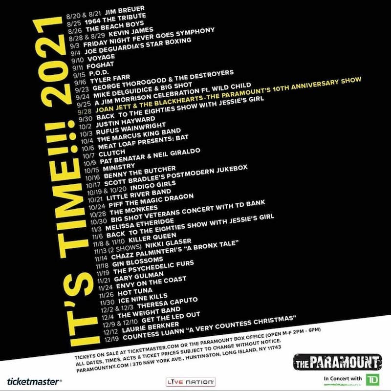 The Paramount to reopen in August, here's the 2021 show lineup